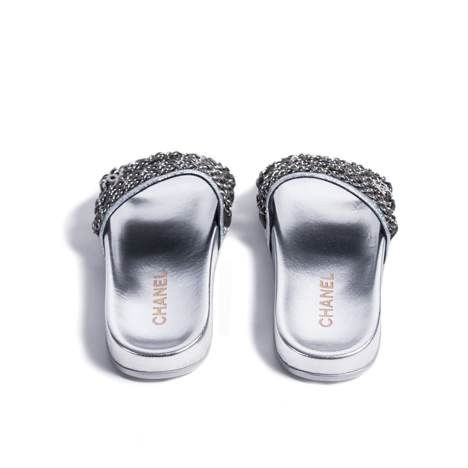 Shop authentic Chanel Chain-Link Slide Sandals at revogue for just USD ...